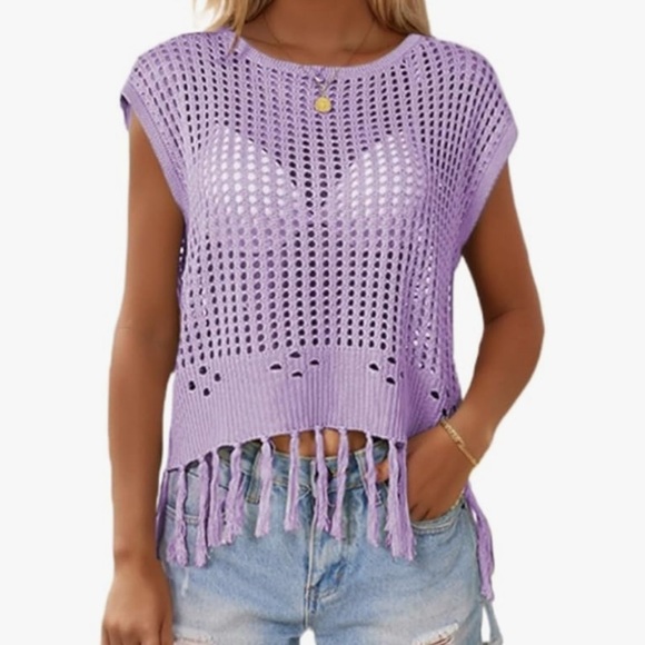 Sumleno | Tops | Nwot Purple Knit Fringe Top | Poshmark